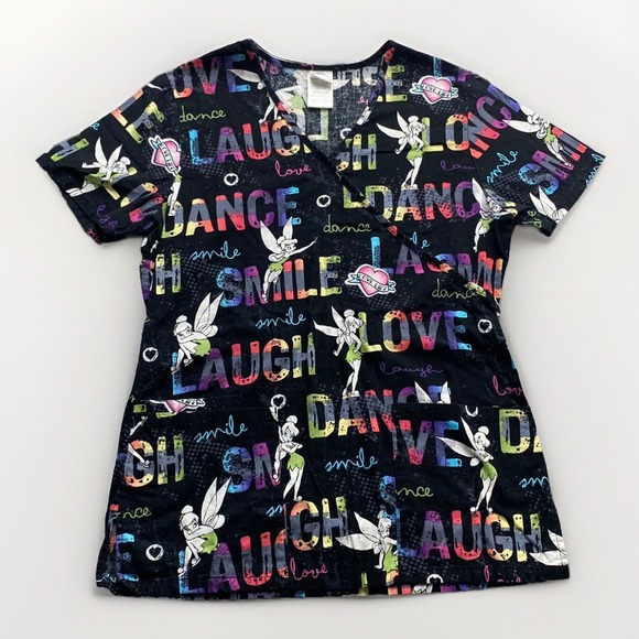 Disney | Other | Disney Tinkerbell Love Life Scrub Top Womens Xs Aop ...